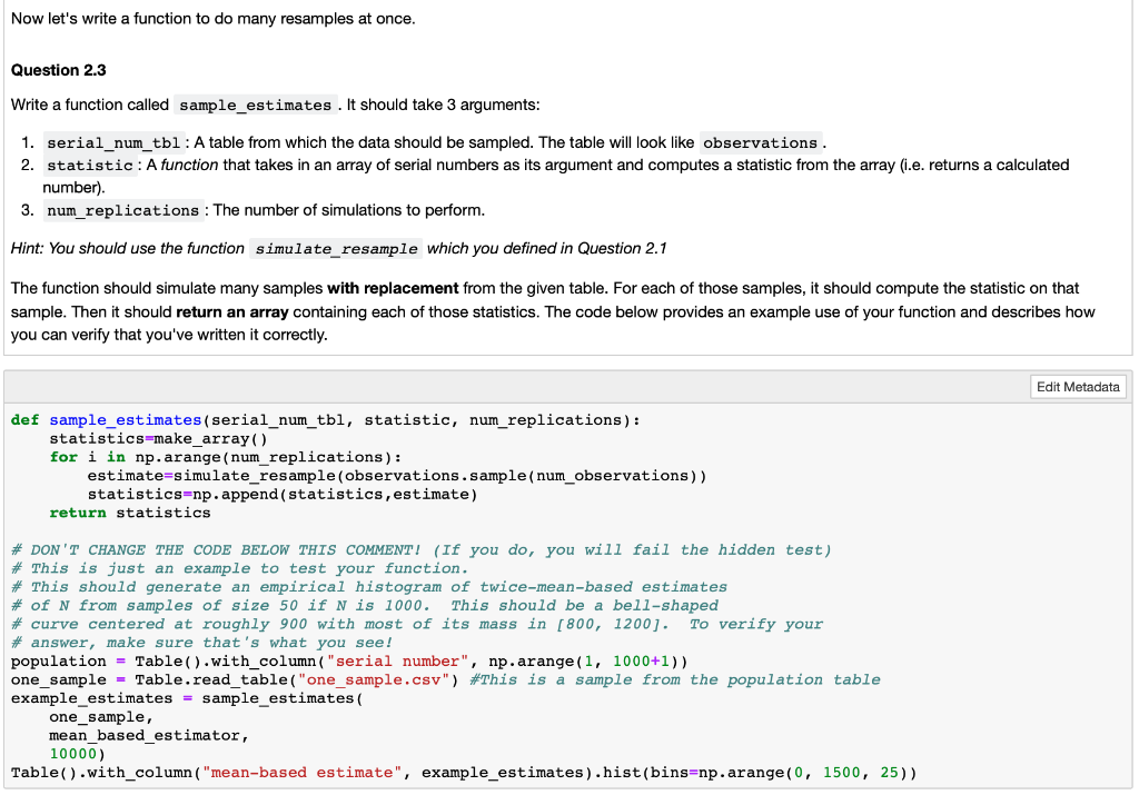 To do this, we'll use resampling. That is, we won't | Chegg.com