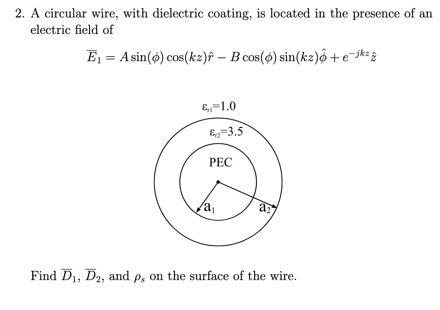Solved 2. A circular wire, with dielectric coating, is | Chegg.com