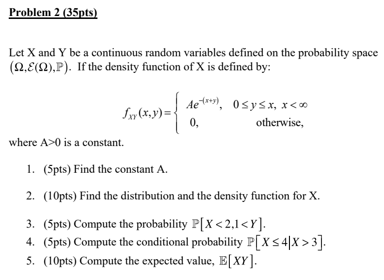 Solved Let X and Y be a continuous random variables defined | Chegg.com