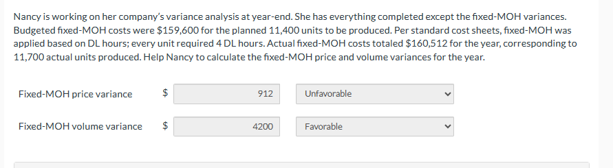 Solved Nancy is working on her company's variance analysis | Chegg.com