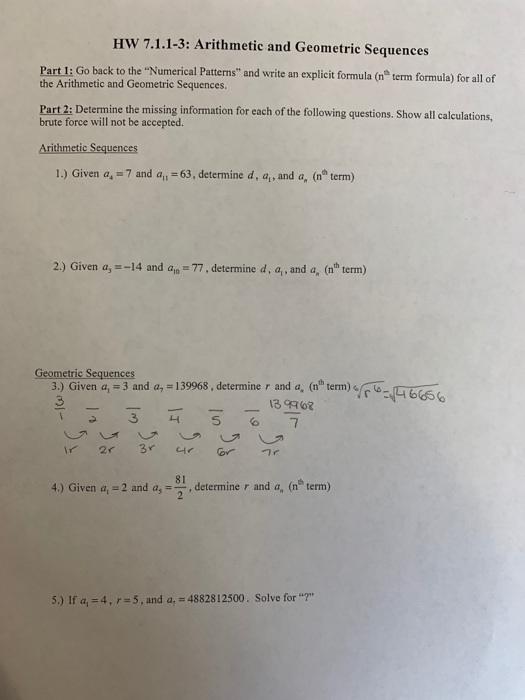 Solved Hw 7.1.1-3: Arithmetic and Geometric Sequences Part | Chegg.com