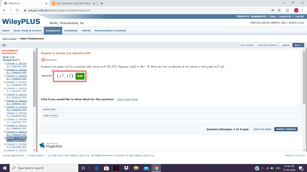 Solved > WileyPLUS x C Get Homework Help With Chege x | + | Chegg.com