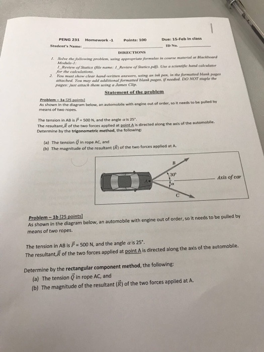Solved PENG 231 Homework- 1 Points: 100 Due: 15-Feb in class | Chegg.com
