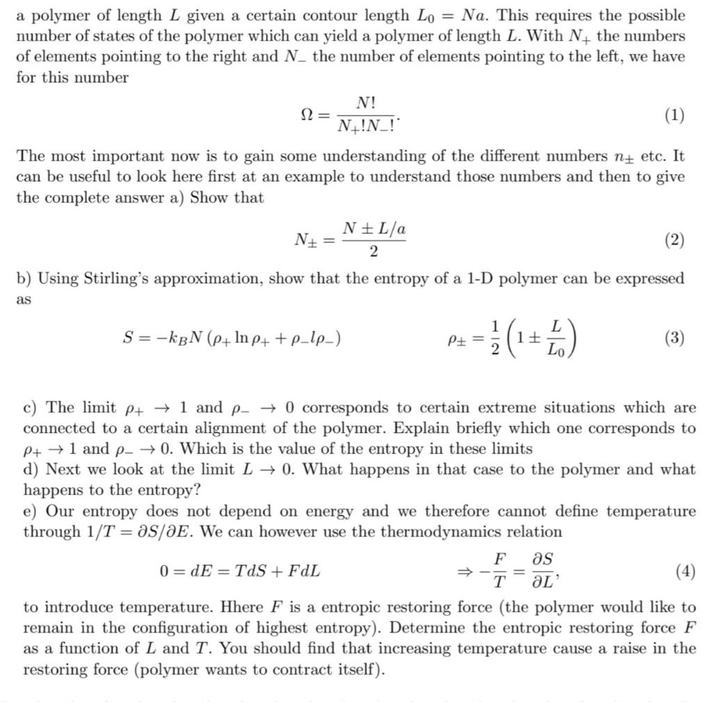 a polymer of length L given a certain contour length | Chegg.com