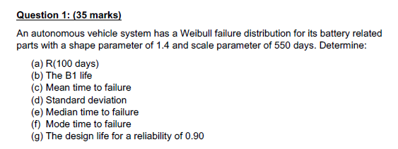 Solved An autonomous vehicle system has a Weibull failure | Chegg.com