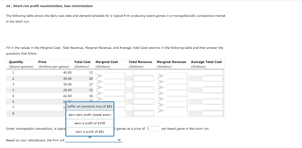 Solved 24. Short-run profit maximization, loss minimization | Chegg.com