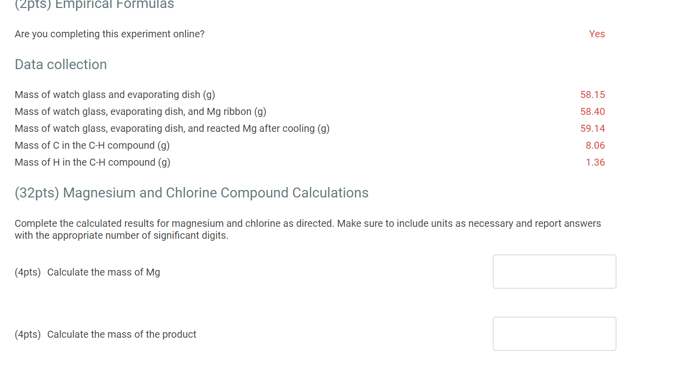 Solved Data And Report Submission - Empirical Formulas | Chegg.com