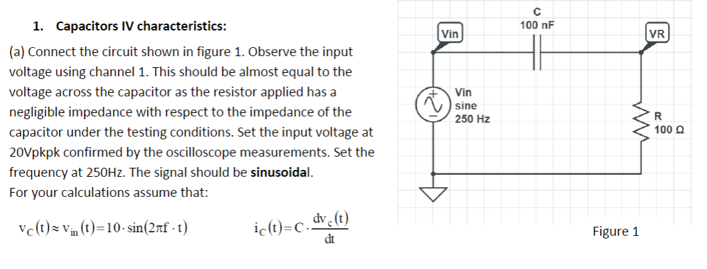Solved С 100 nF 1. Capacitors IV characteristics: Vin (VR | Chegg.com