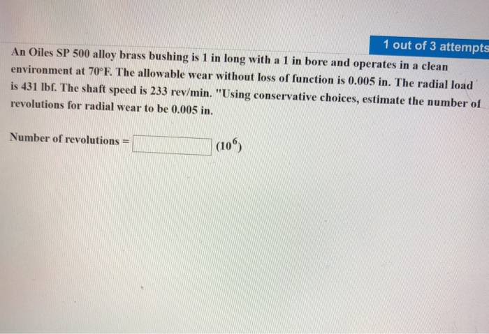 Solved 1 out of 3 attempts An Oiles SP 500 alloy brass | Chegg.com