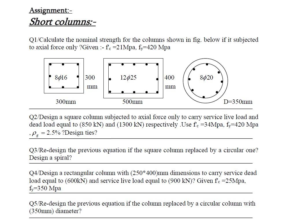 Solved Assignment:- Short columns:- Q1/Calculate the nominal | Chegg.com