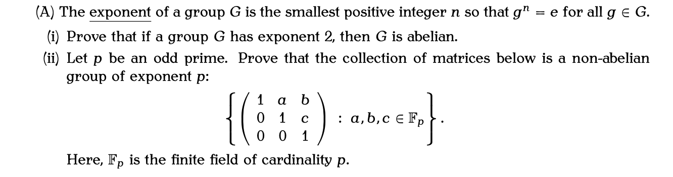 Solved A) The exponent of a group G is the smallest positive | Chegg.com
