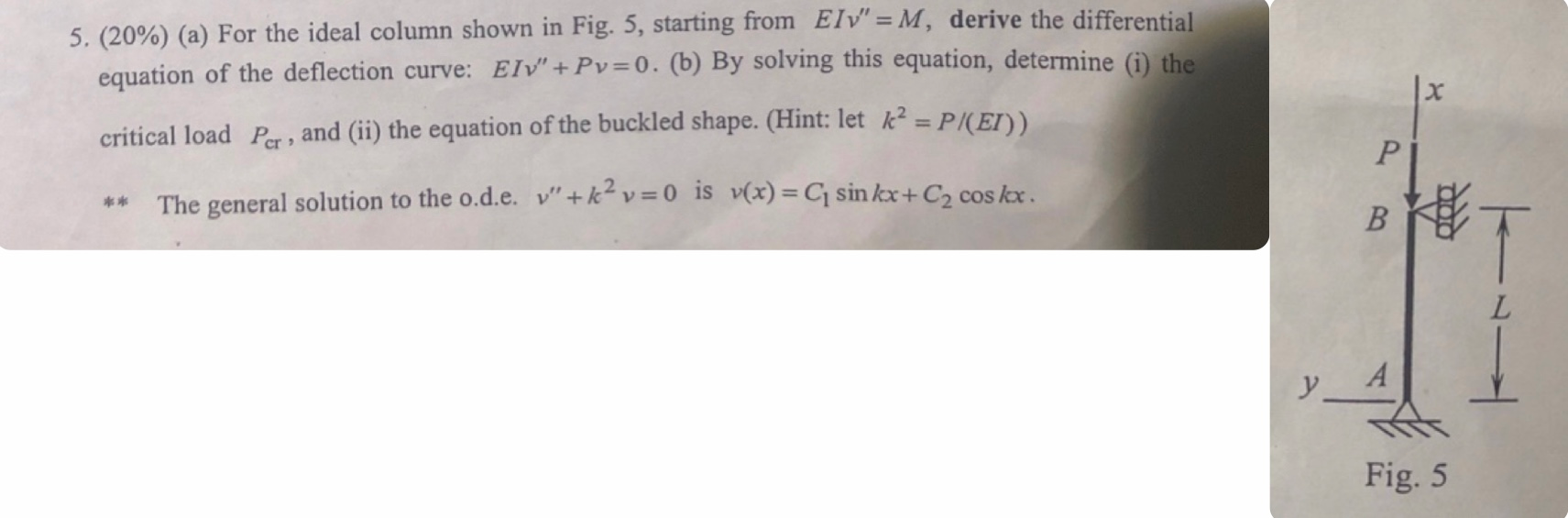 Solved 5. (20%) (a) For the ideal column shown in Fig. 5, | Chegg.com
