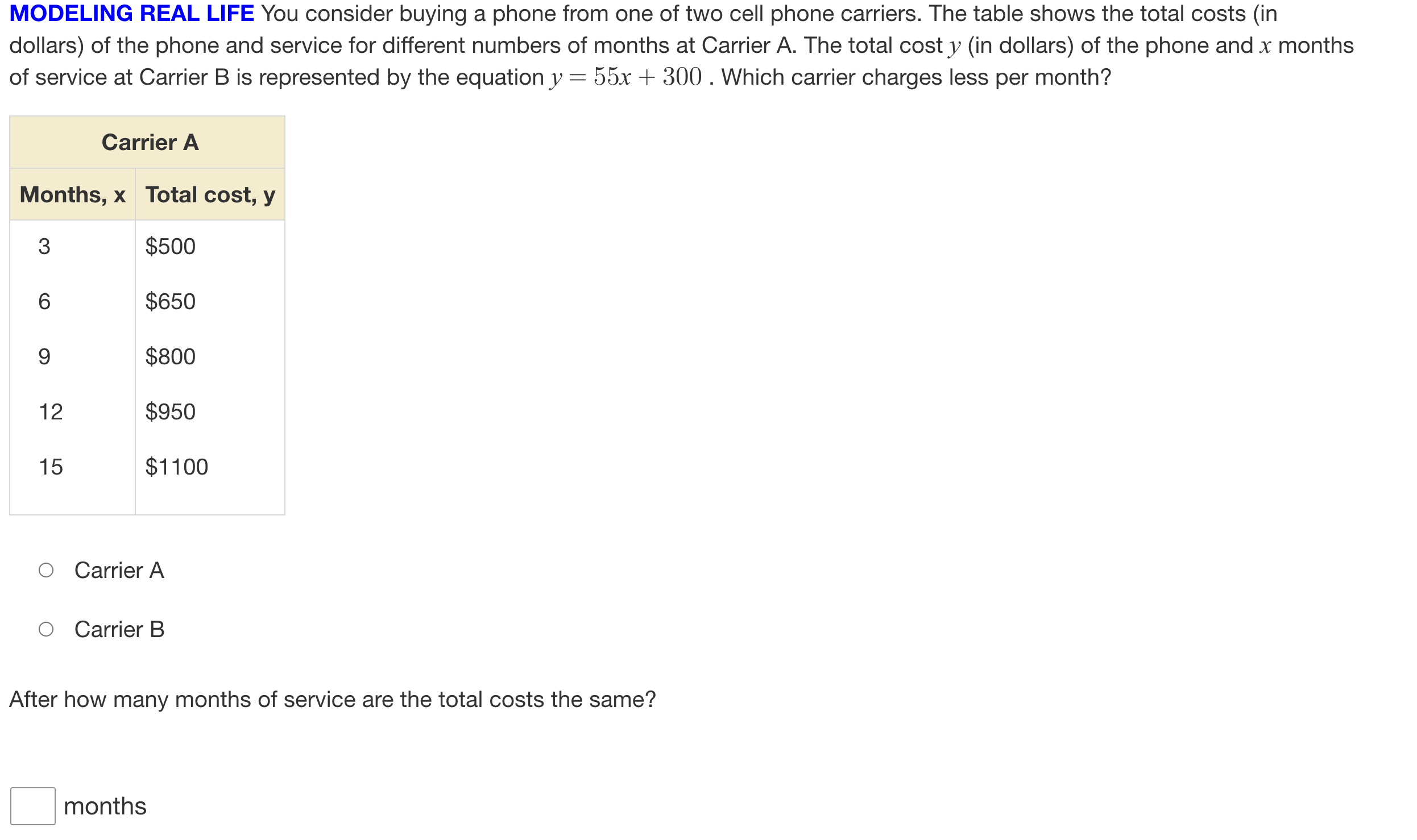 Solved MODELING REAL LIFE You consider buying a phone from | Chegg.com