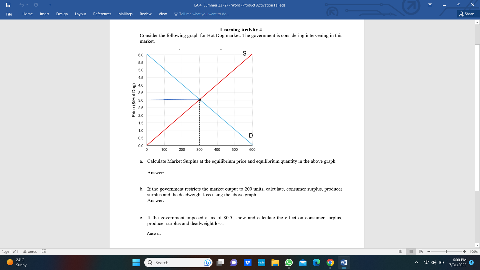 Solved Learning Activity 4 Consider the following graph for | Chegg.com