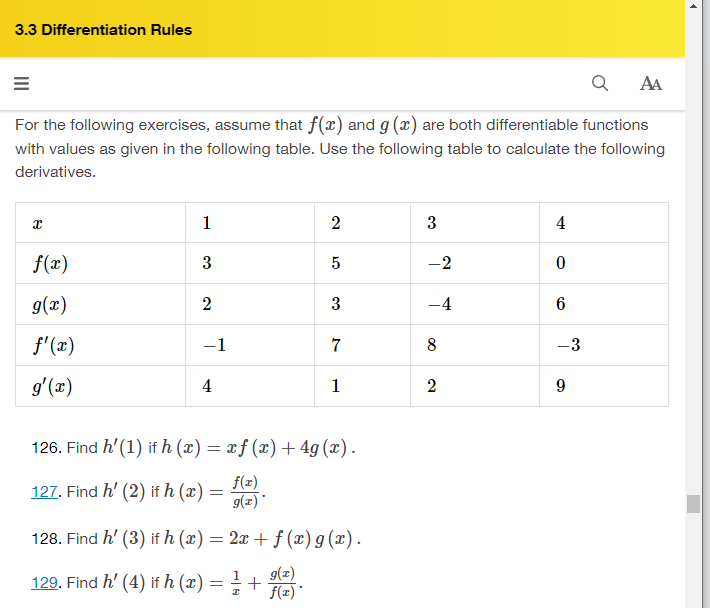Solved 131. Let h(x)=f(x)g(x). Find a. h′(1), b. h′(3), and | Chegg.com