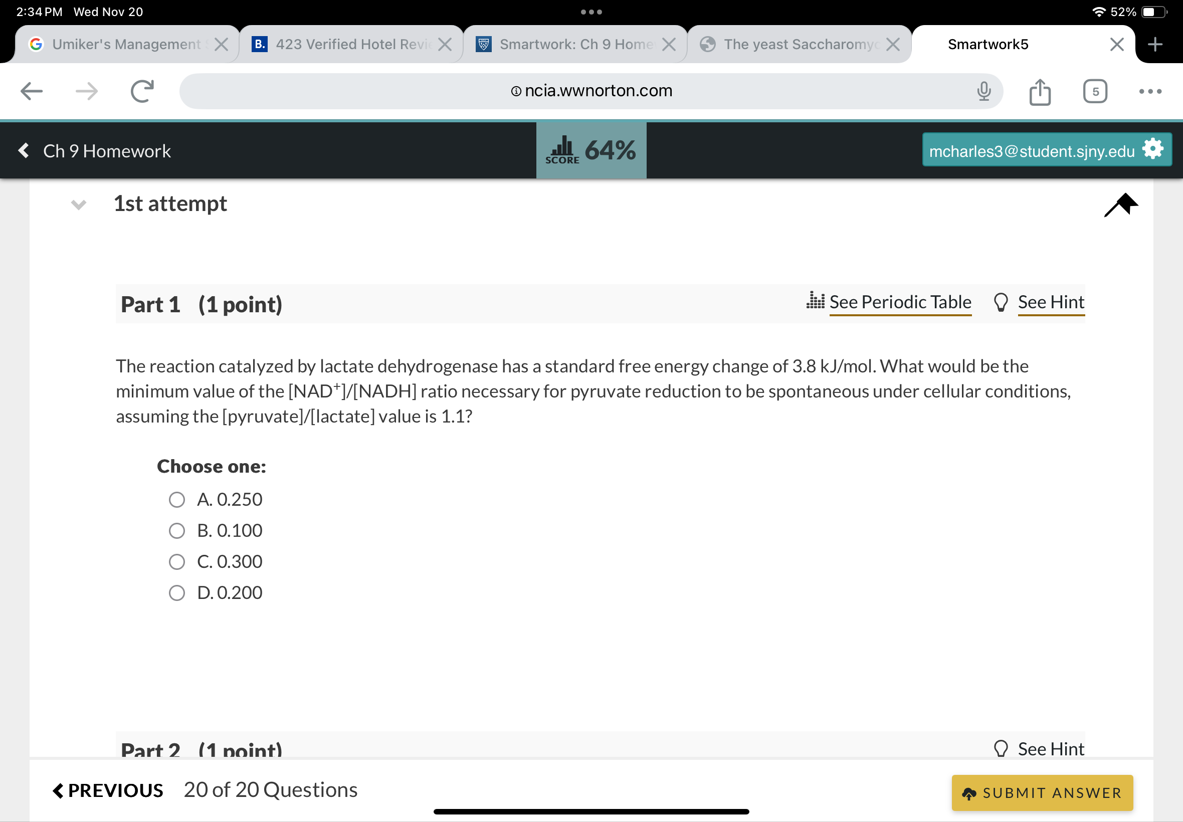 Solved Part 1 (1 ﻿point)The reaction catalyzed by ﻿lactate | Chegg.com
