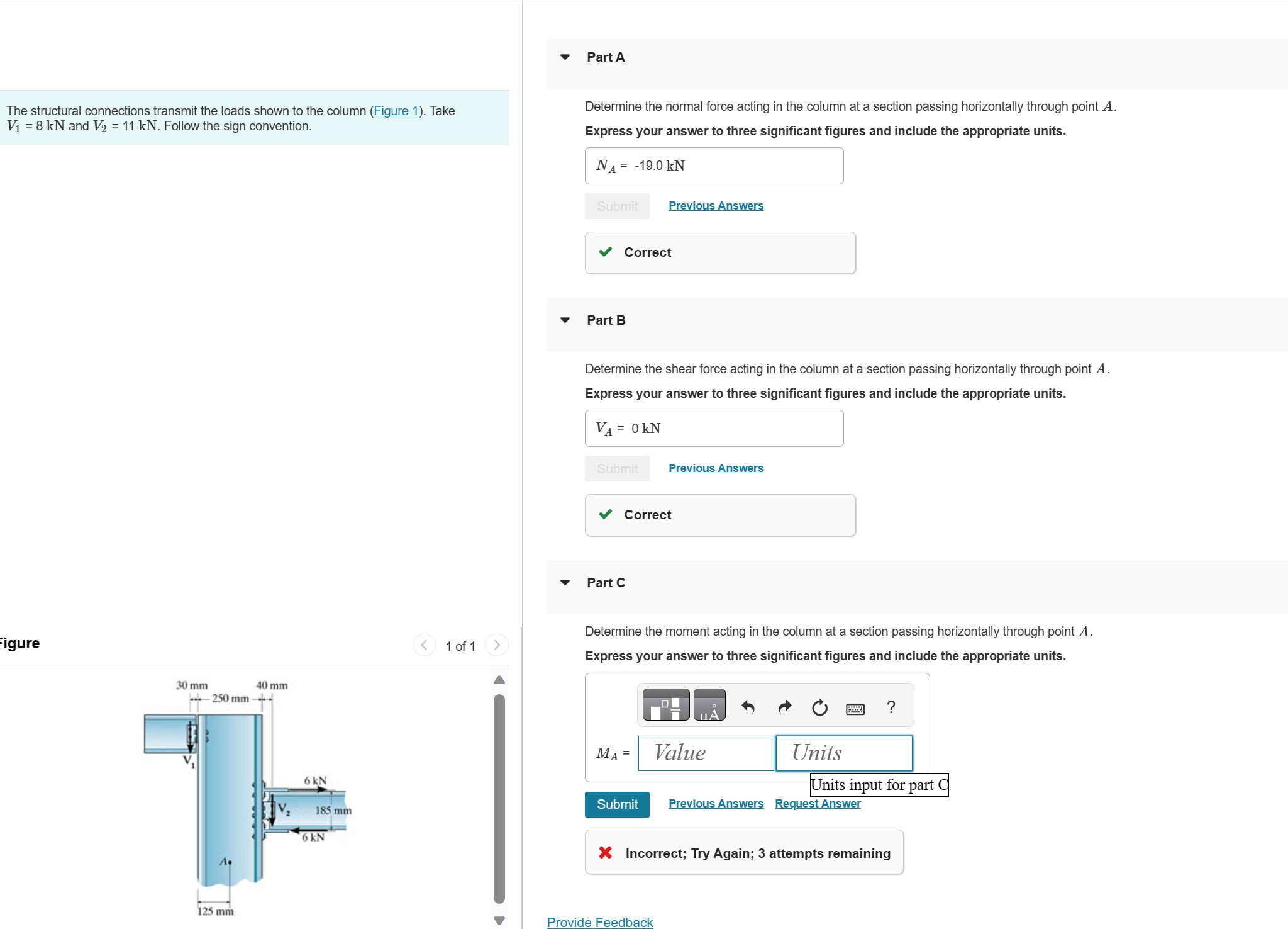 Solved Part AThe structural connections transmit the loads | Chegg.com