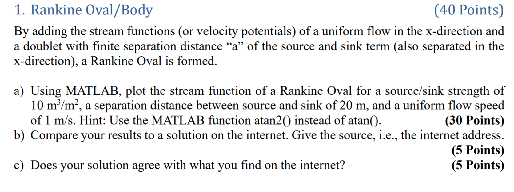 1. Rankine Oval/Body (40 Points) By adding the stream | Chegg.com