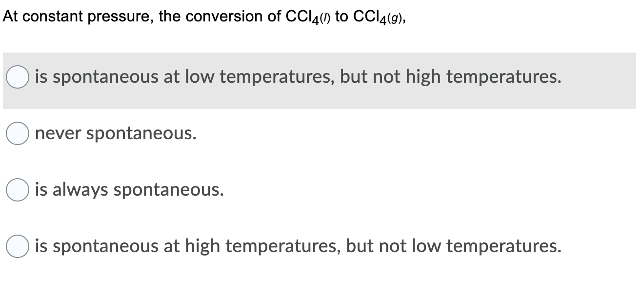 Solved At constant pressure, the conversion of CC14(1) to | Chegg.com