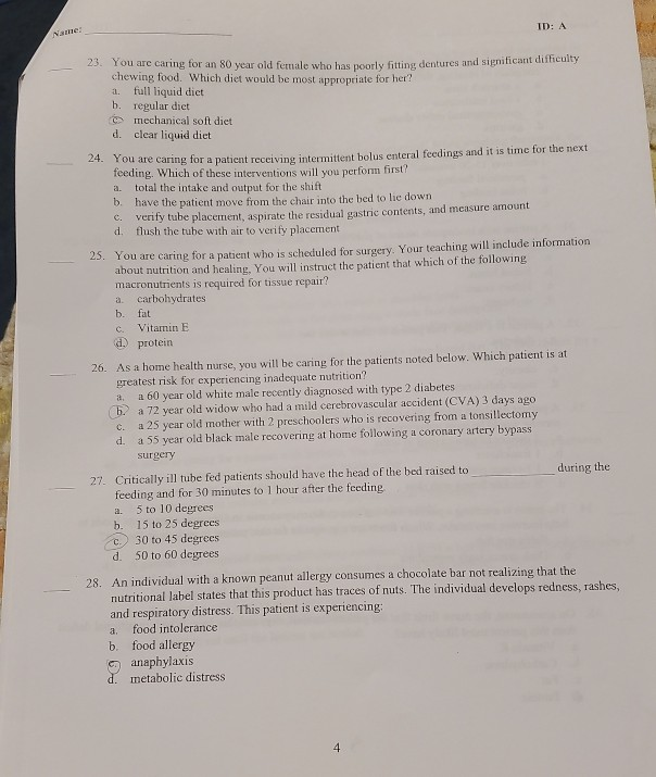 Solved ID: A 23. You are caring for an 80 year old female | Chegg.com