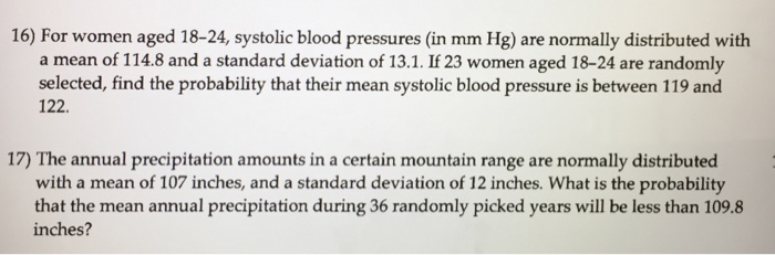 Solved 16) For women aged 18-24, systolic blood pressures | Chegg.com