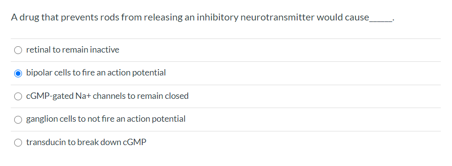 Solved A drug that prevents rods from releasing an | Chegg.com