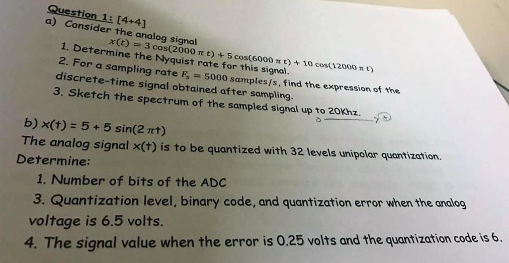 Solved a) Considen 1: [4+4] a) Consider the analog signal 1. | Chegg.com