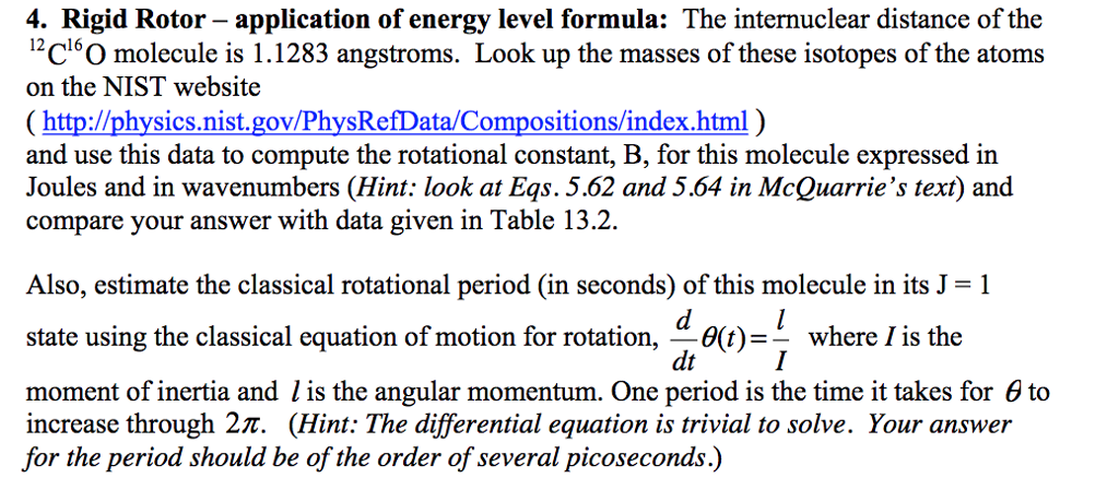Solved 4. Rigid Rotor - application of energy level formula: | Chegg.com