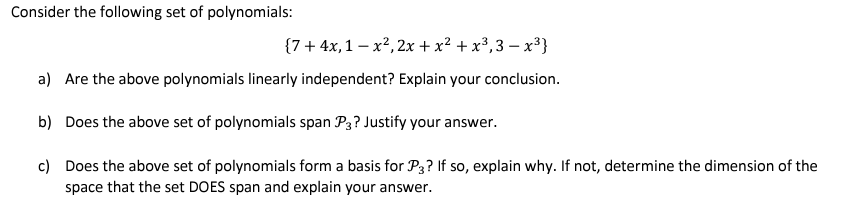 Solved Consider the following set of polynomials: | Chegg.com