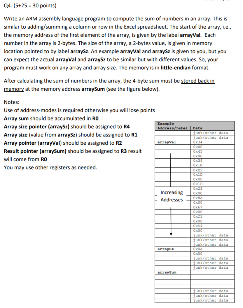Solved Q4 525 30 Points Write An Arm Assembly Language 
