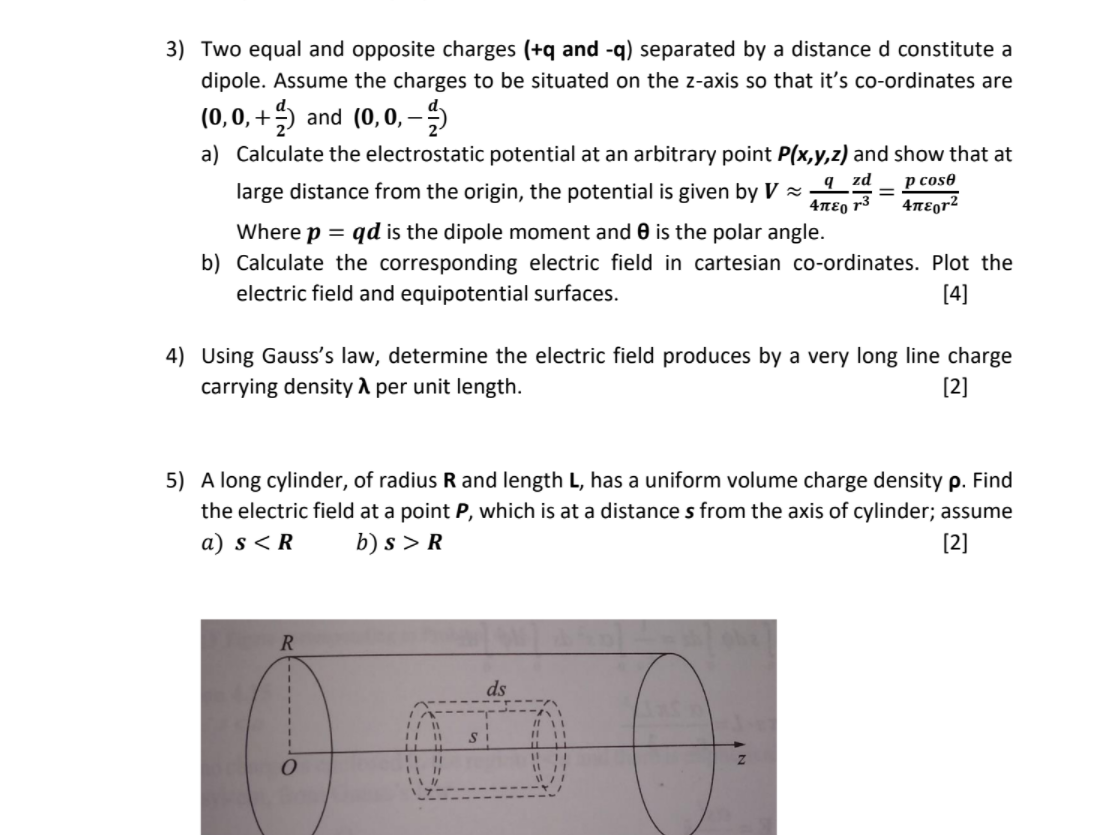 Solved 3) Two equal and opposite charges (+q and -q) | Chegg.com
