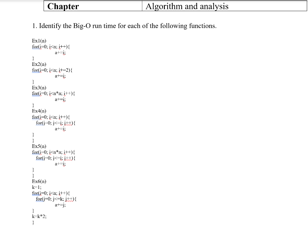 Solved Chapter Algorithm and analysis 1. Identify the Big-O | Chegg.com