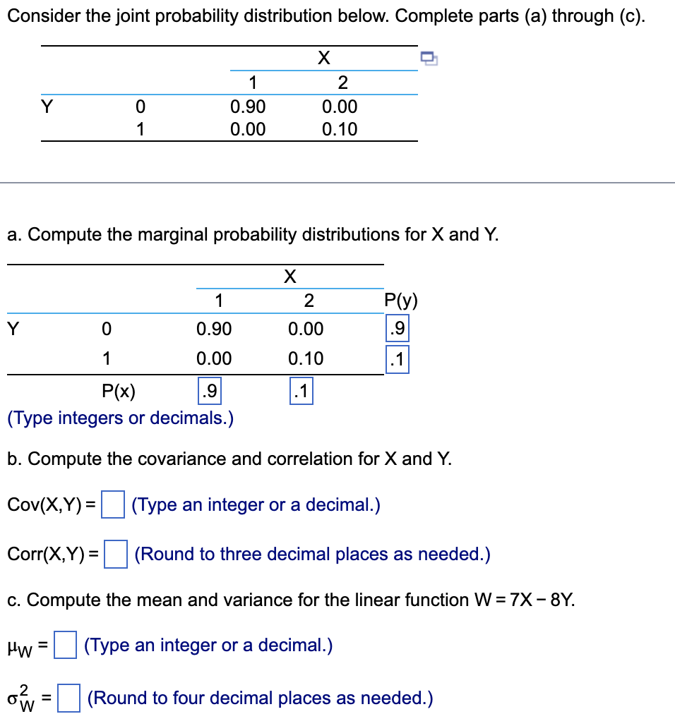 Solved Consider the joint probability distribution below. | Chegg.com