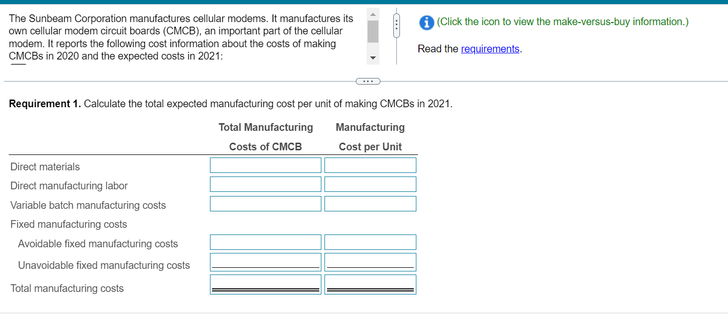 Solved The Sunbeam Corporation manufactures cellular modems. | Chegg.com