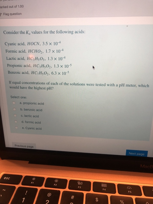 Solved arked out of 1.00 Consider the Ka values for the | Chegg.com