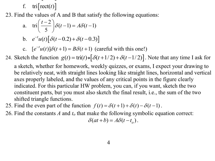 Solved f. tri[rect(i)] 23. Find the values of A and B that | Chegg.com