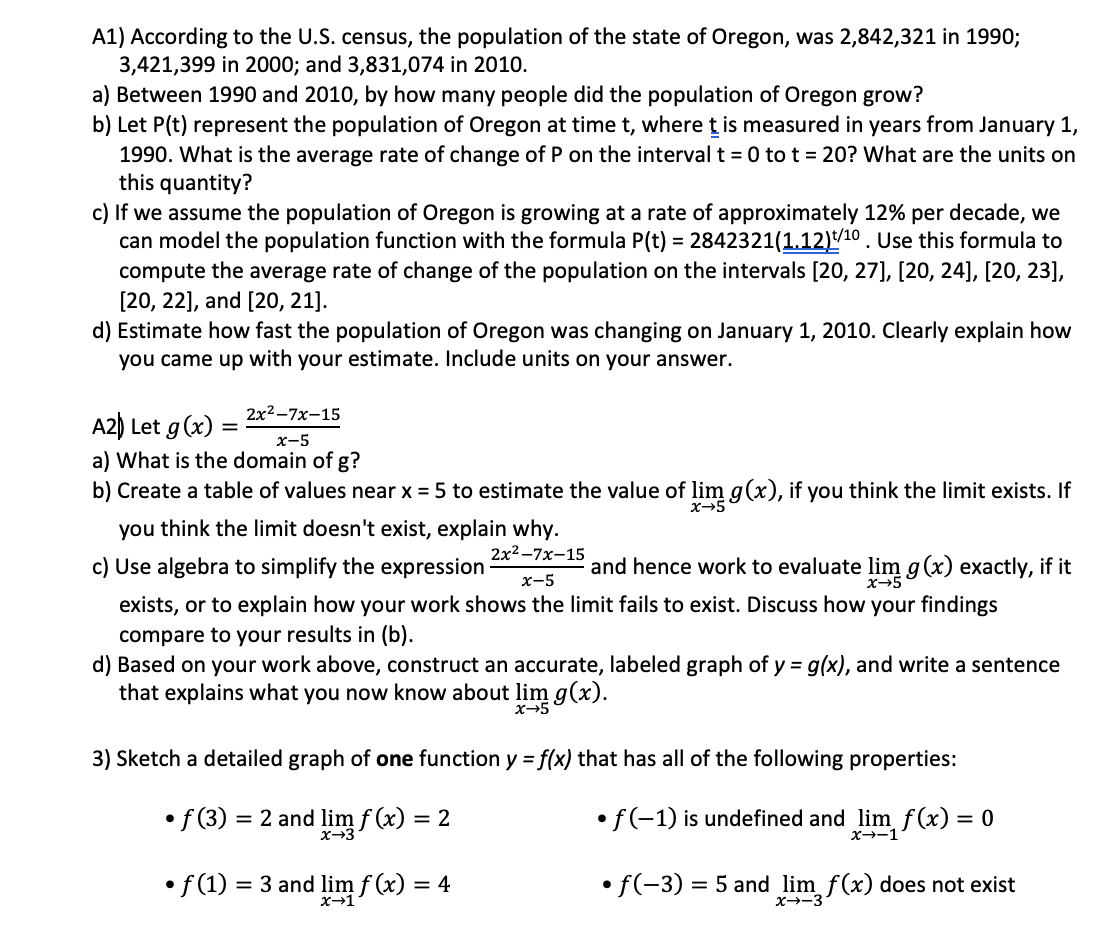Solved A1) According to the U.S. census, the population of | Chegg.com