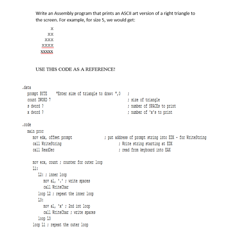 Write an Assembly program that prints an ASCII art | Chegg.com