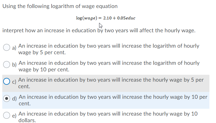Solved Using the following logarithm of wage equation | Chegg.com