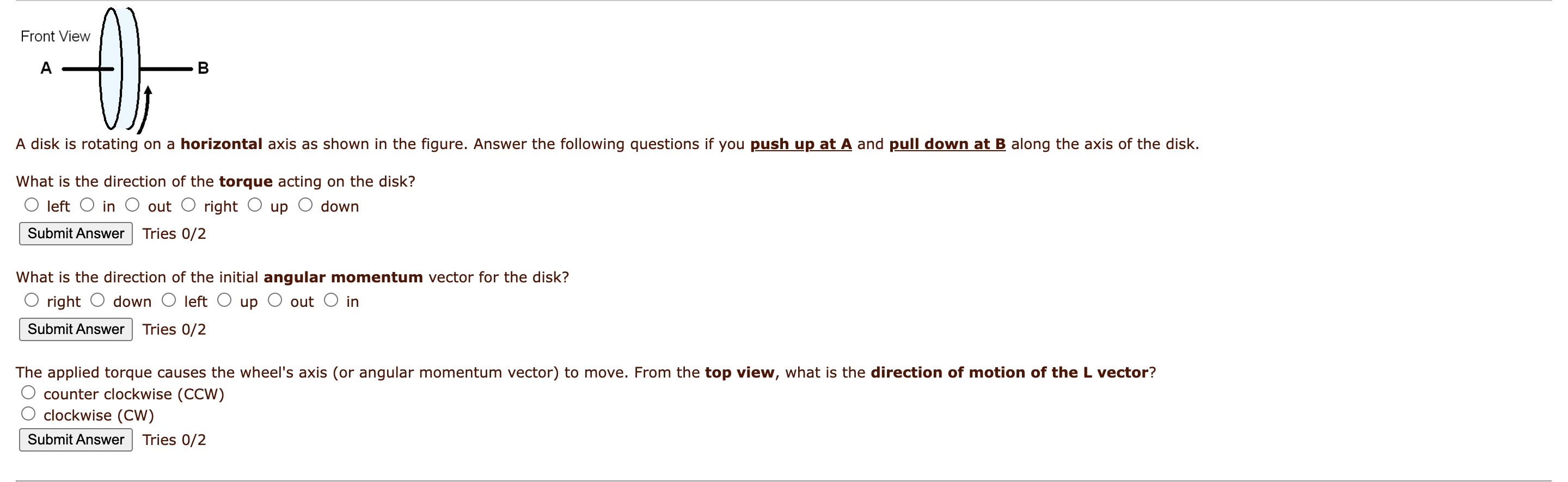 Solved Front View A B A disk is rotating on a horizontal | Chegg.com