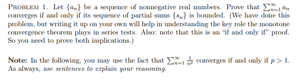Solved PROBLEM 1. Let {an} be a sequence of nonnegative real | Chegg.com