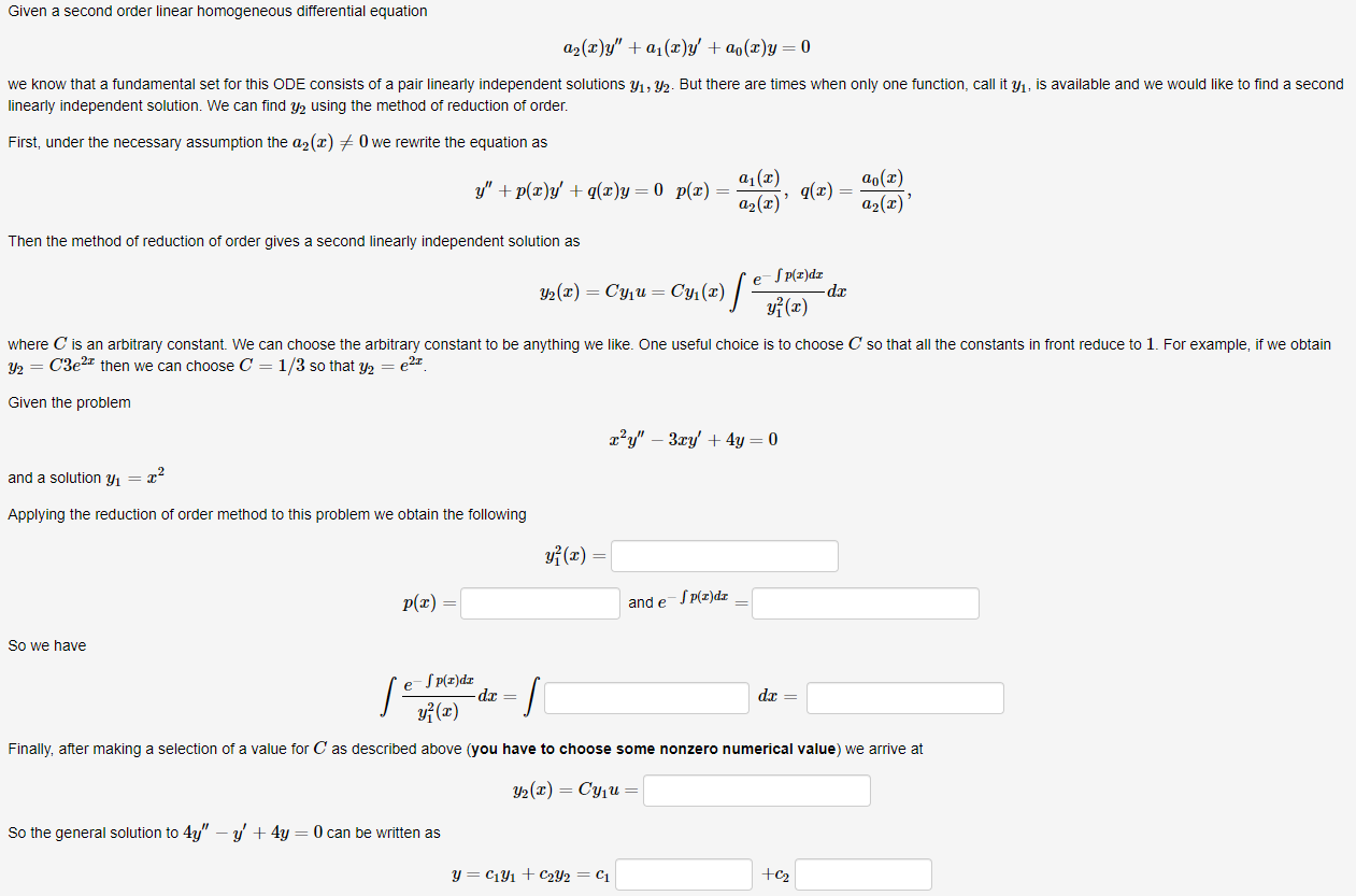 Solved Given a second order linear homogeneous differential | Chegg.com