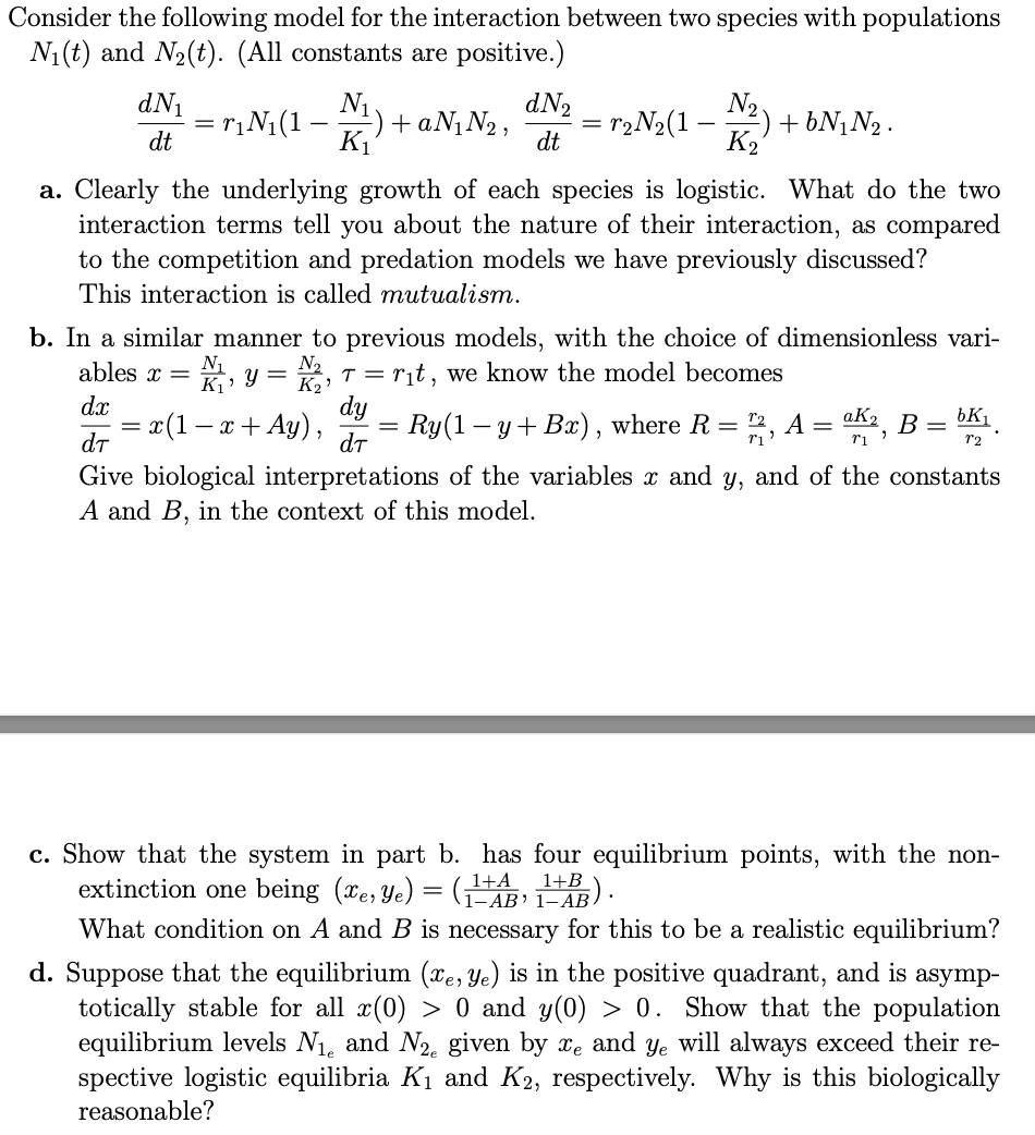 Solved Consider the following model for the interaction | Chegg.com