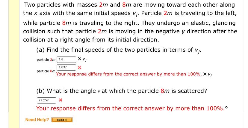Solved Two particles with masses 2m and 8m are moving toward | Chegg.com