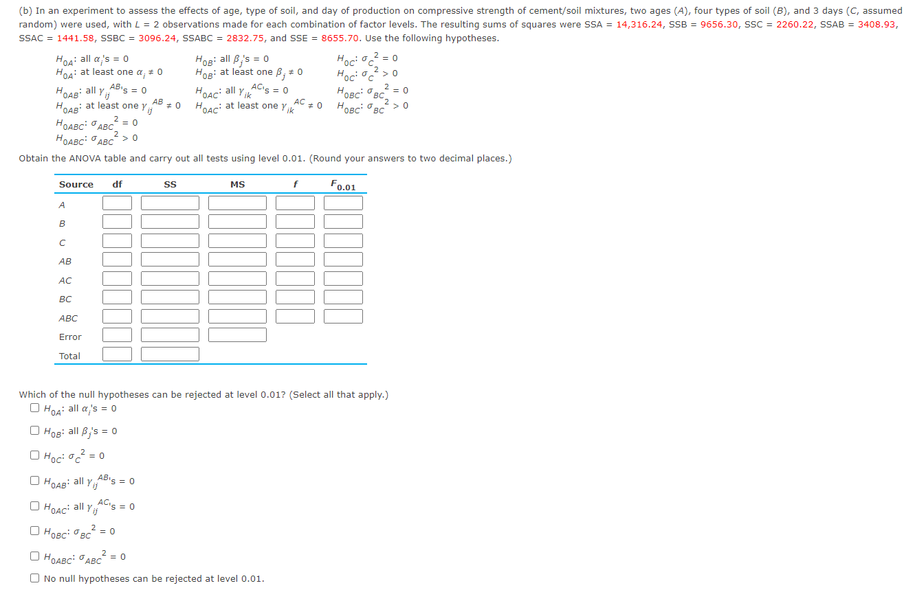 Solved When factors A and B are fixed but factor C is random | Chegg.com