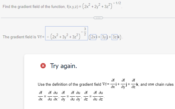 Solved \times Try again.Use the definition of the gradient | Chegg.com