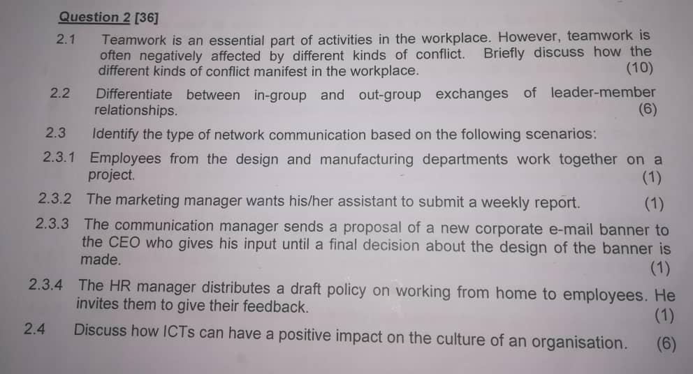 Solved Question 2 [36] 2.1 Teamwork is an essential part of | Chegg.com
