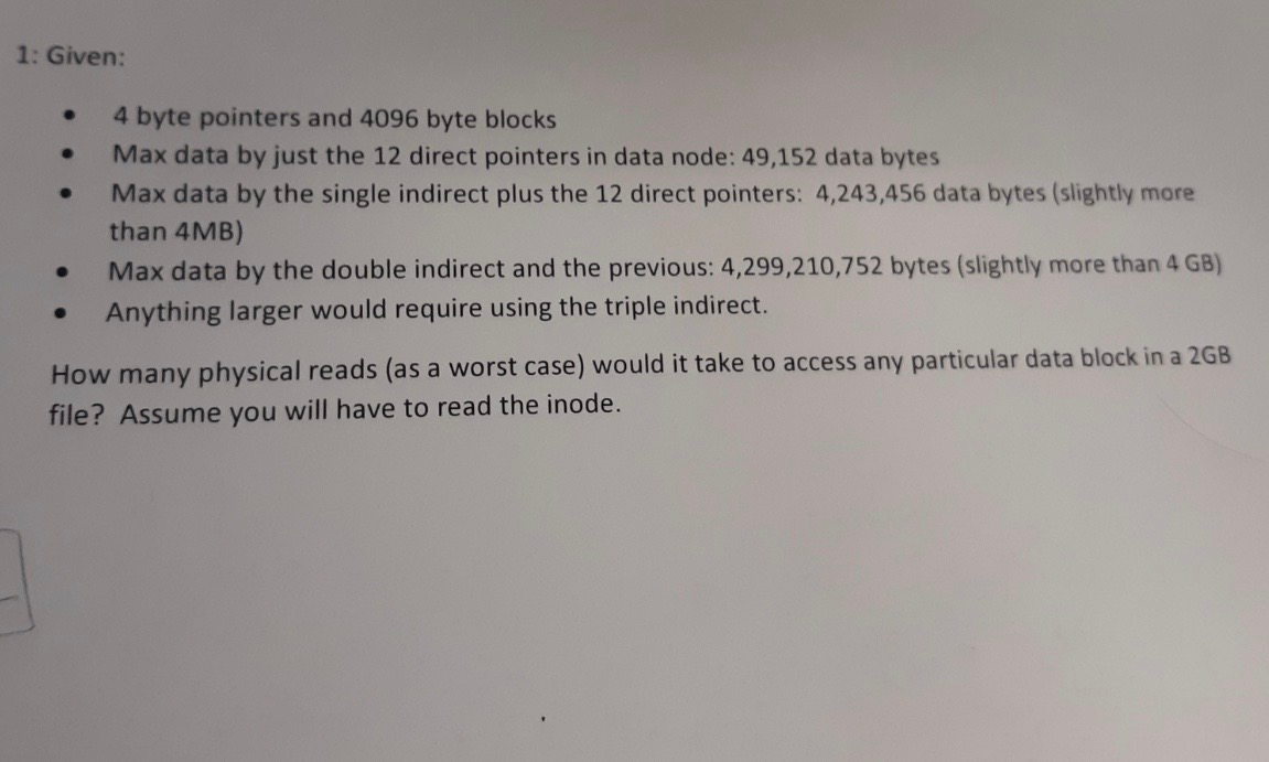 1: Given: 4 byte pointers and 4096 byte blocks Max | Chegg.com