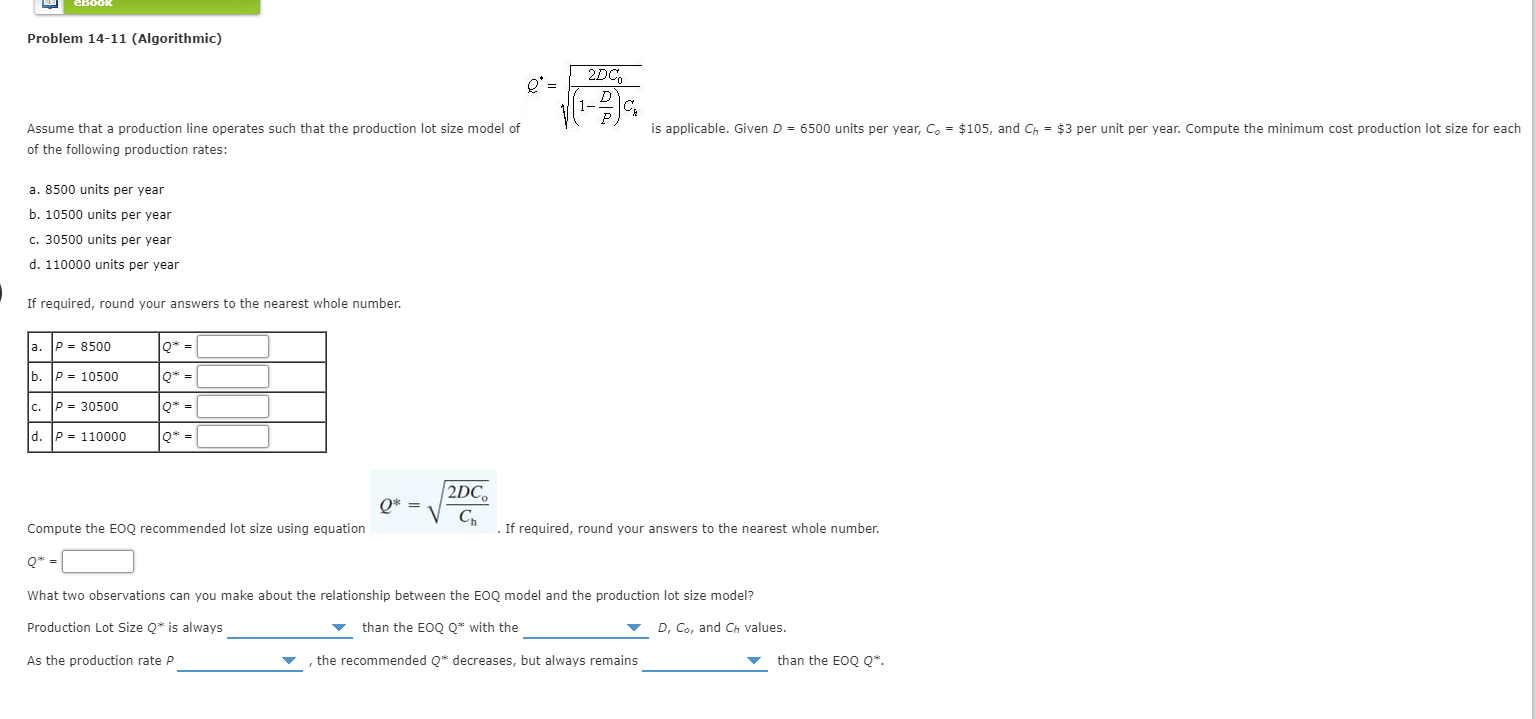 Solved ebook Problem 14-11 (Algorithmic) 2DC is applicable. | Chegg.com
