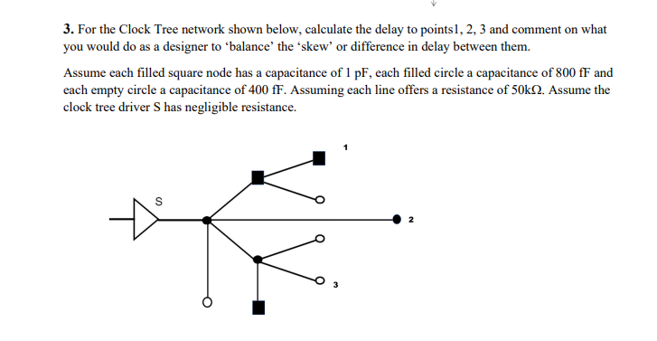 Solved 3. For the Clock Tree network shown below, calculate | Chegg.com